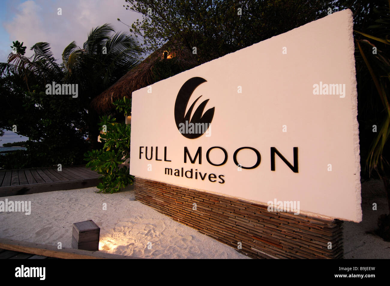 Sign Full Moon Resort, Maldives, Indian Ocean Stock Photo - Alamy