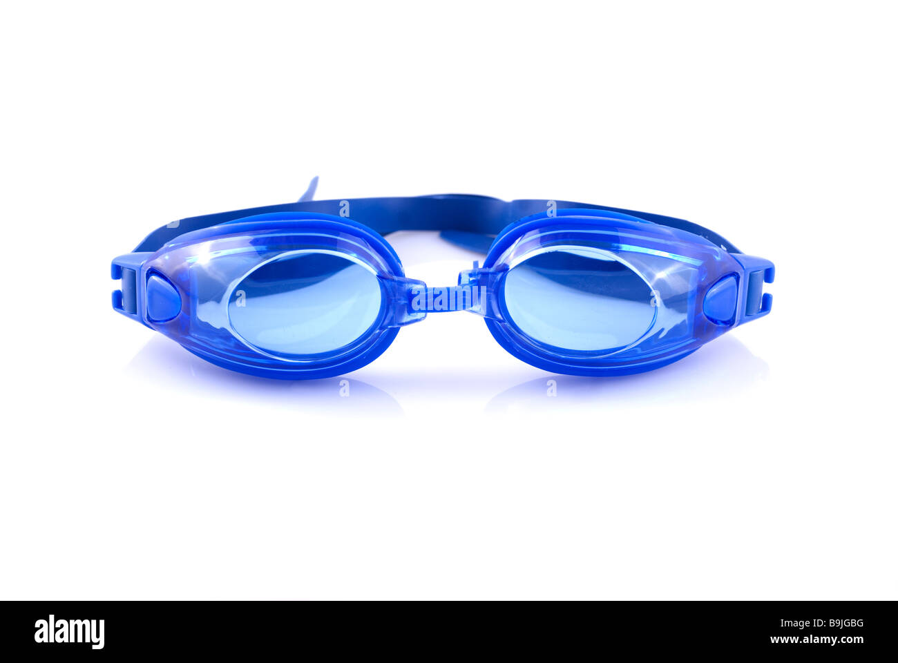 Blue swimming goggles cutout against a white background Stock Photo - Alamy