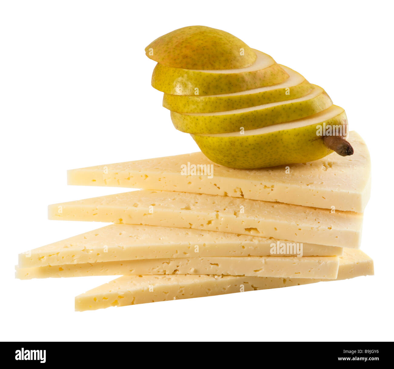 gruyere cheese and pear slices(+clipping path Stock Photo - Alamy