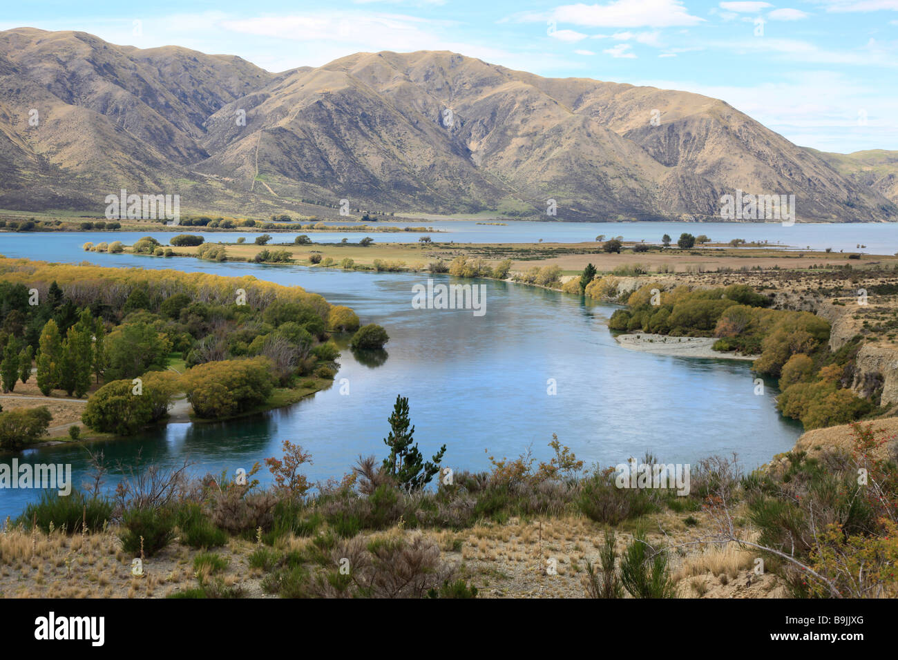 Waitaki River downstream of Aviemore hydro electric power station,North ...
