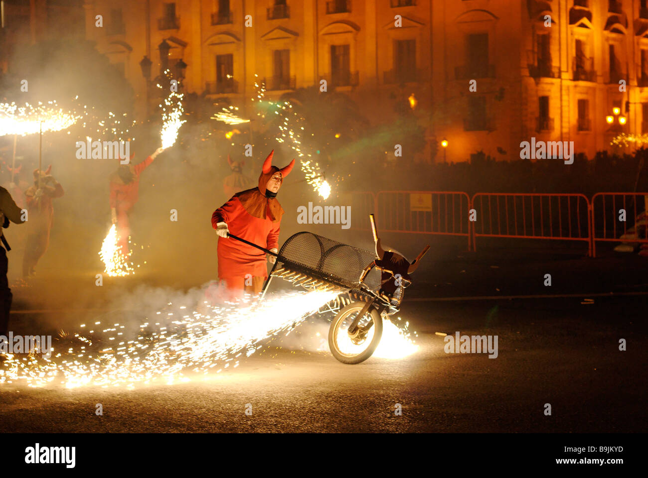 Firework parade Nit de Foc night of fire during Las Fallas festival in ...