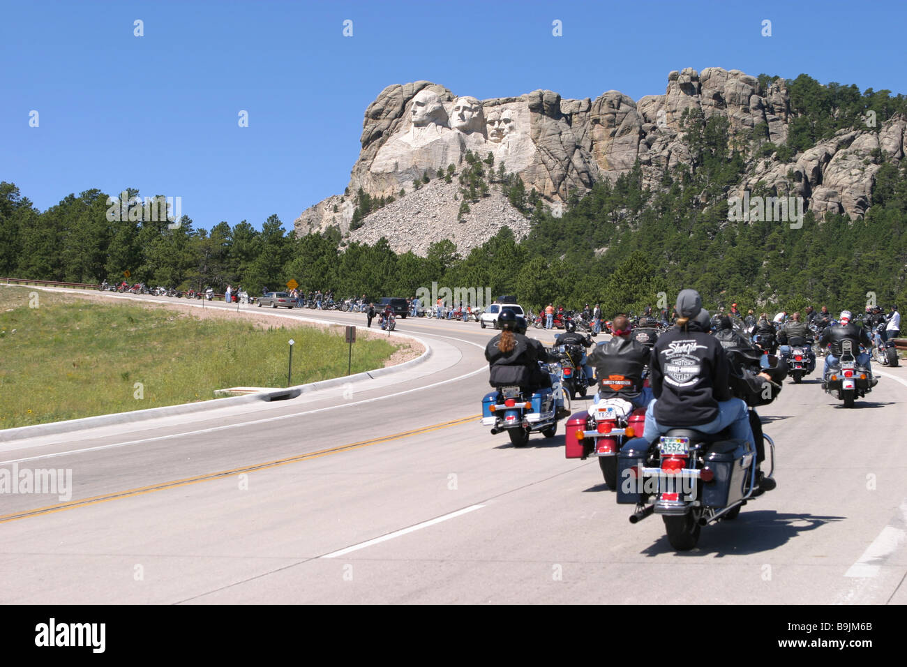 Motorcycle riders riding to Mount Rushmore National Memorial during the ...