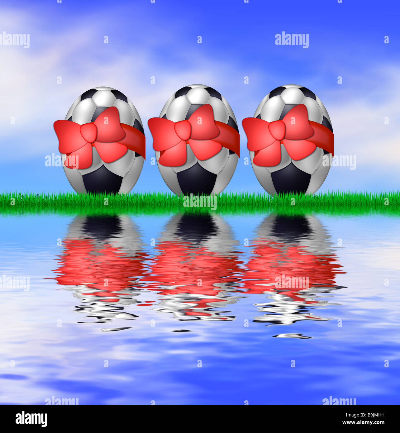 colored easter egg soccer balls with red ribbons Stock Photo - Alamy
