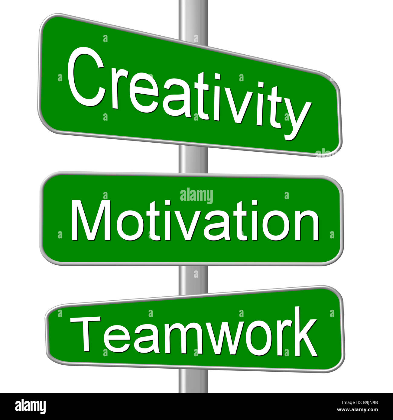 roadsign teamwork, motivation and creativity green Stock Photo - Alamy