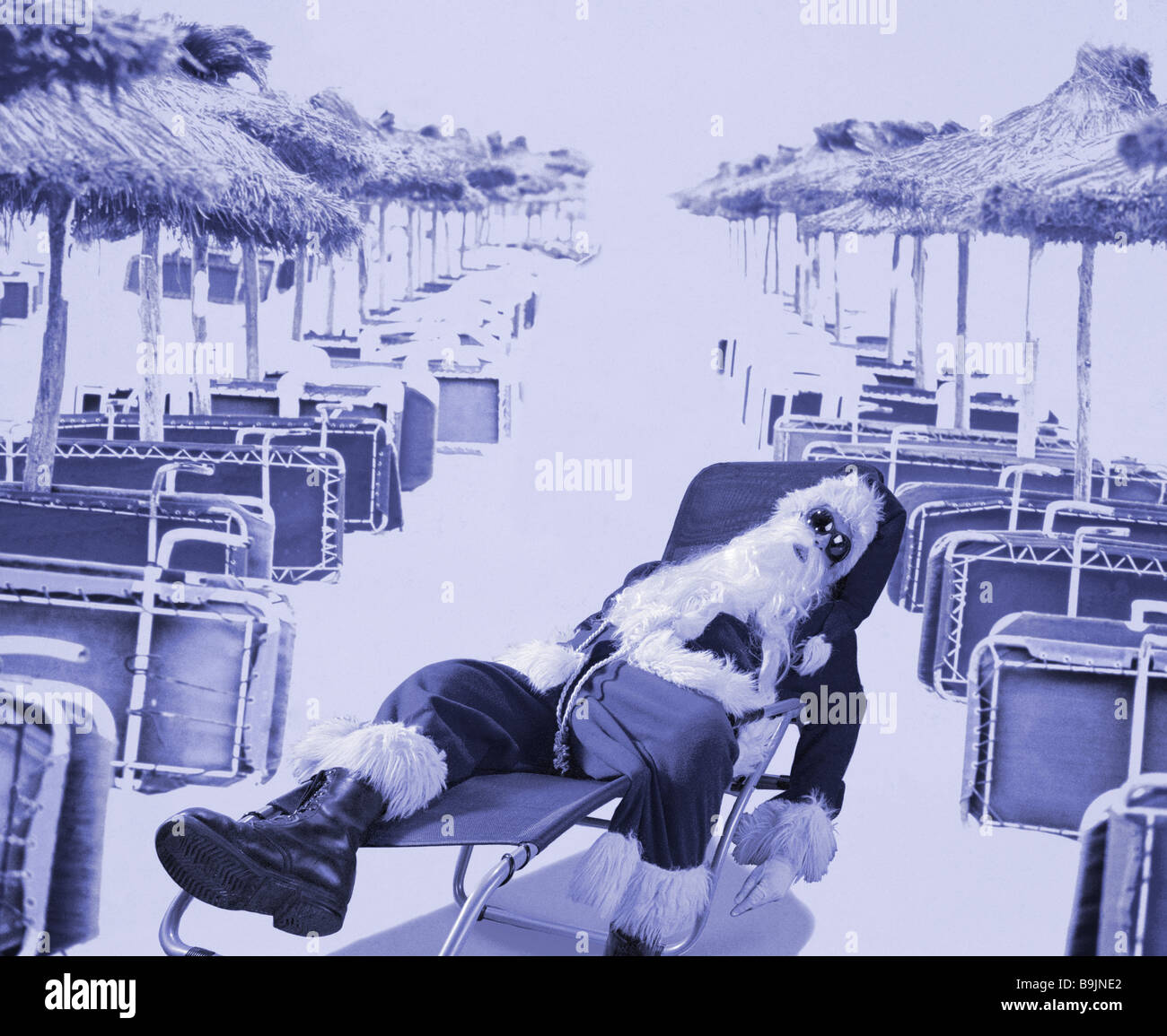 Palm-beach Santa Claus deck chair sleeping s/w people man disguise ...