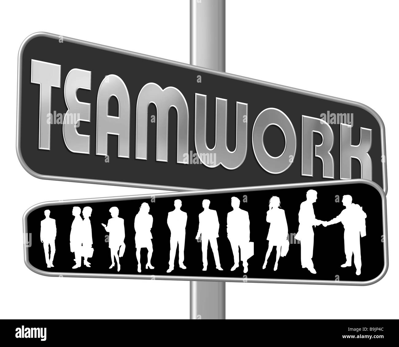 roadsign teamwork black and white Stock Photo - Alamy