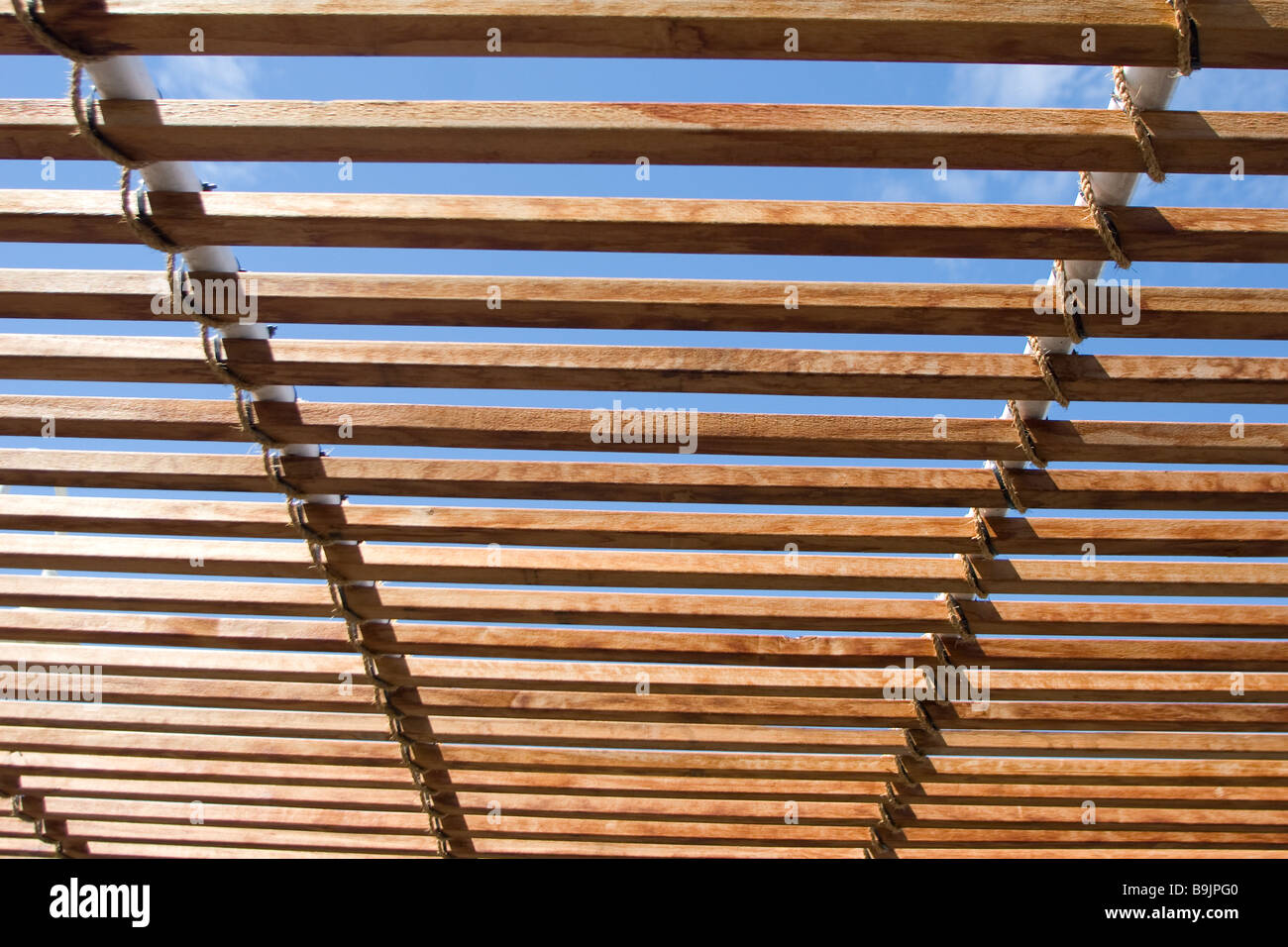 Wooden slats form a pattern and creates shade in Darwin in Australia's ...