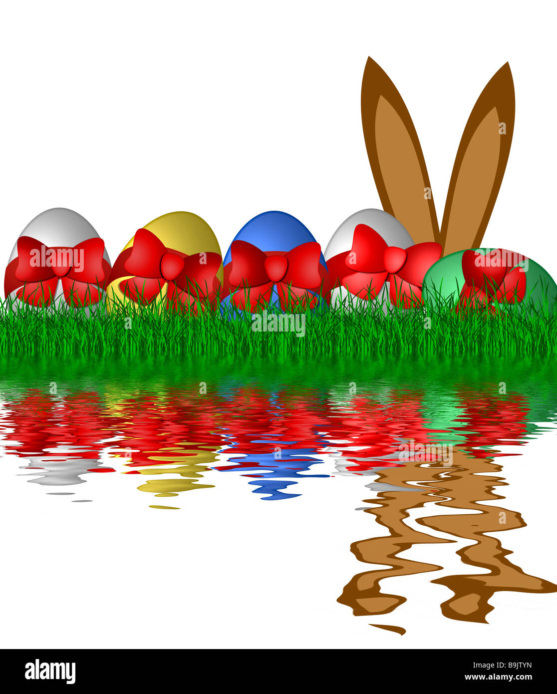 multiple easter eggs and a bunny Stock Photo - Alamy