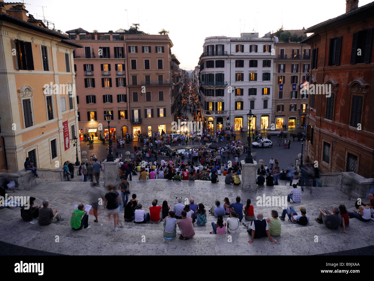 Italy, Lazio, Rome, Via dei Condotti with Barcaccia fountain in the ...