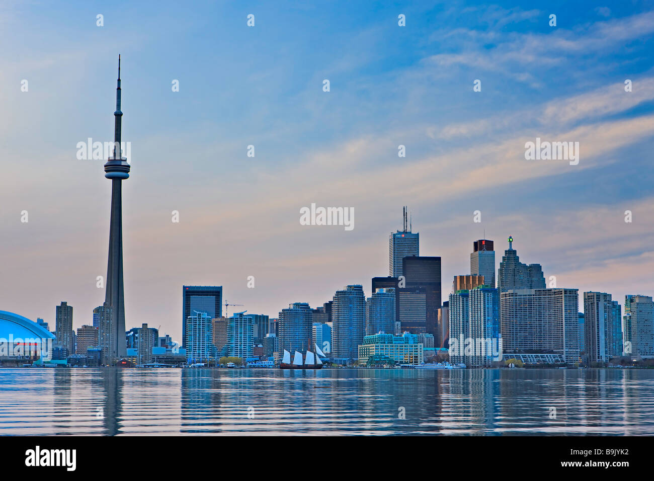 Toronto City Skyline seen at dusk from Centre Island Toronto Islands ...