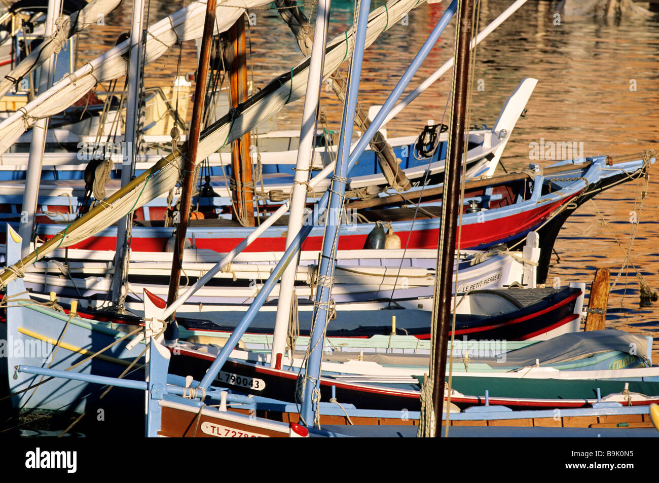 France, Var, Saint Tropez, the harbour with pointus boats (traditional ...