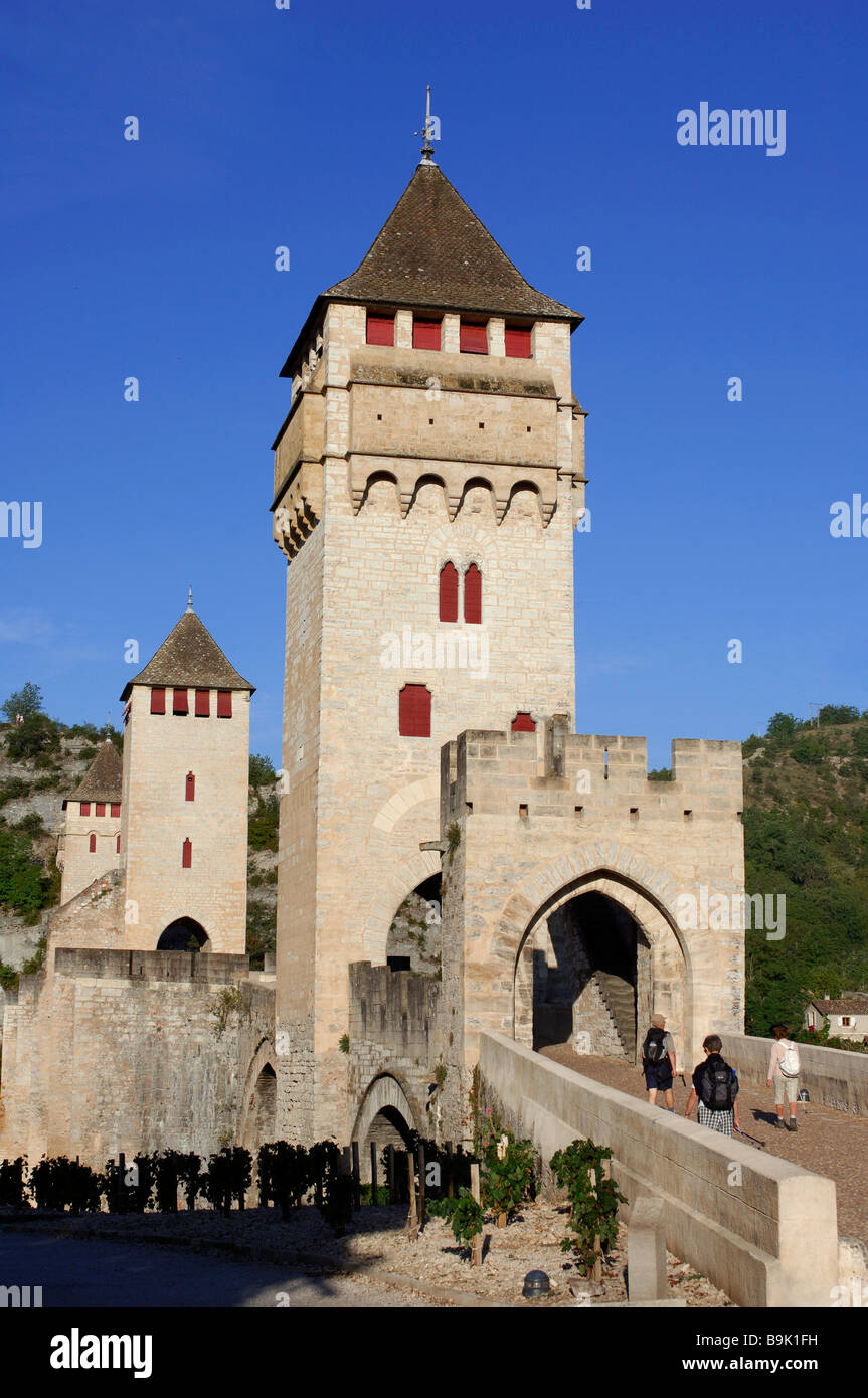 France, Lot, Quercy, Lot Valley, Cahors, Pont Valentre spanning over ...
