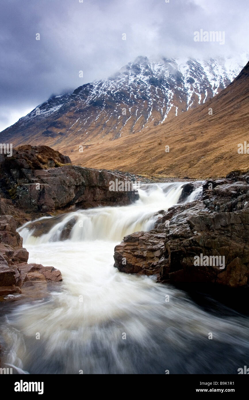 View of the River Etive waterfalls Glen Etive, Glencoe, Argyll, Western ...