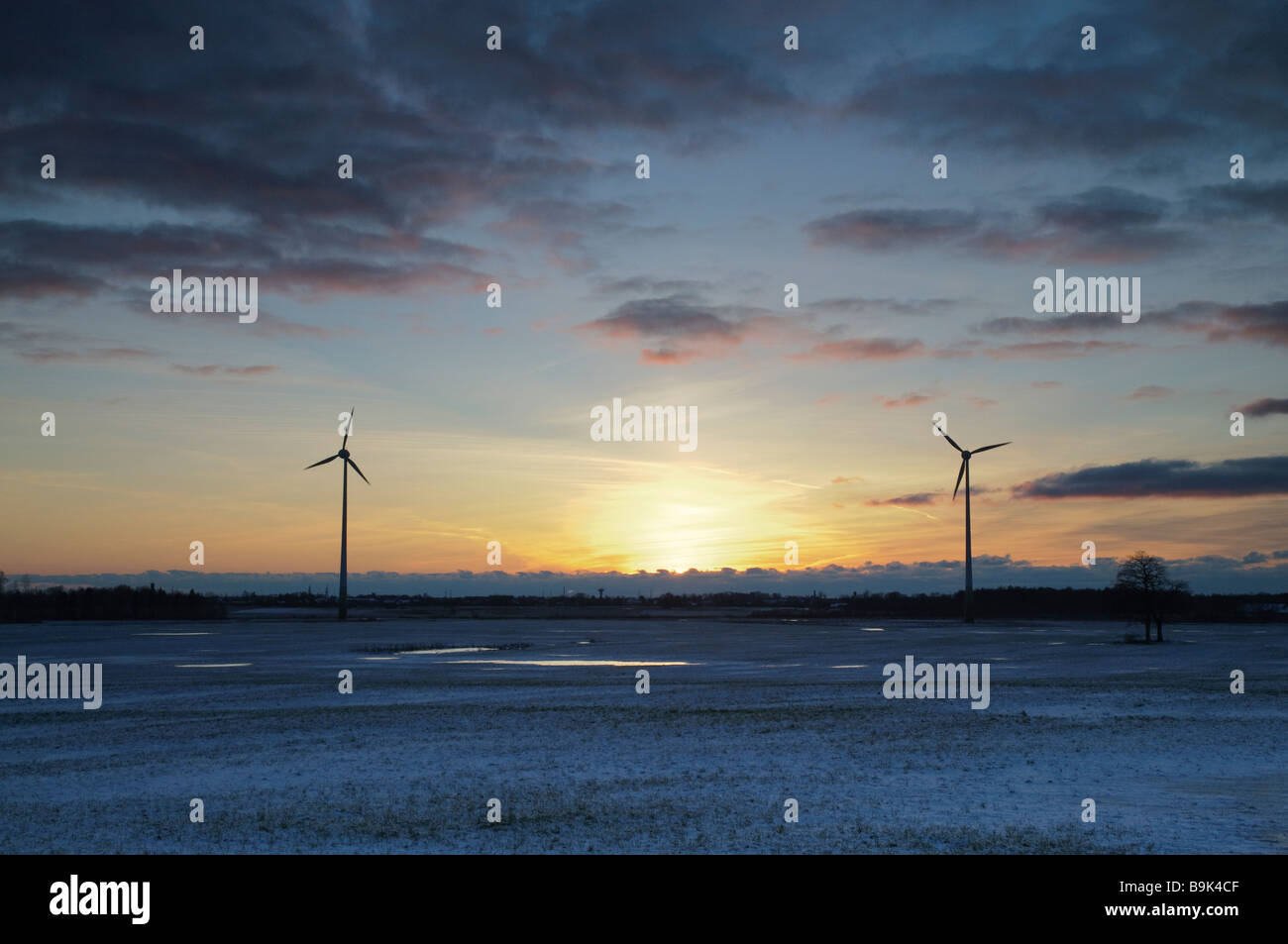 Wind farm at sunset Stock Photo - Alamy