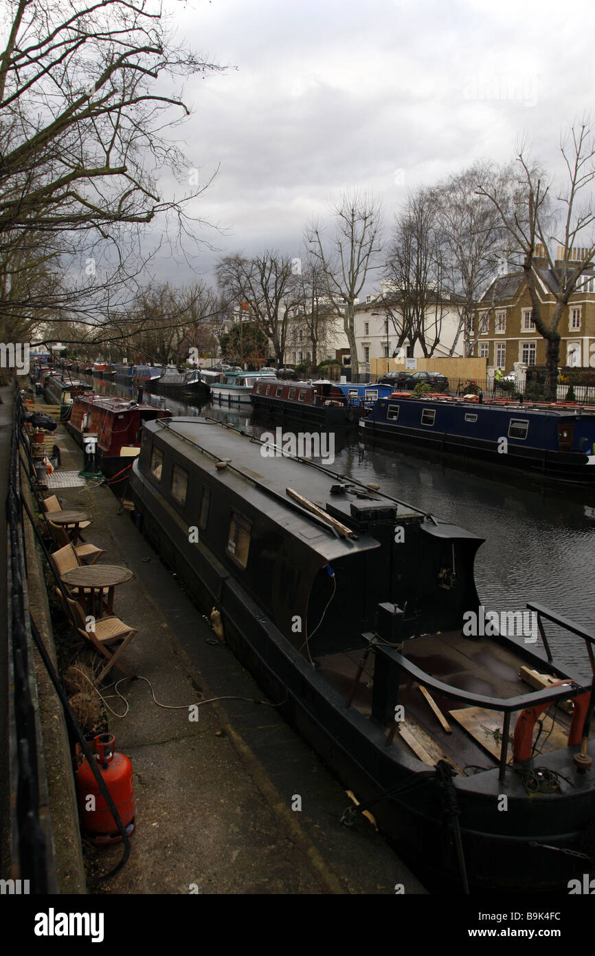 Boats float in a canal of Little Venice in London England March 26 2009 ...