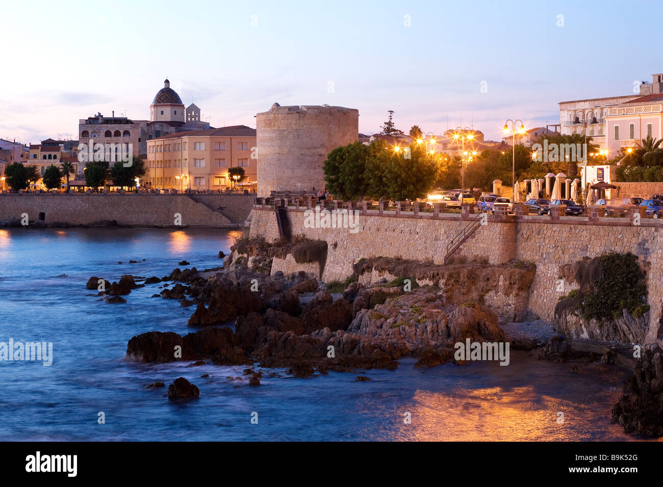 Italy, Sardinia, Sassari province, Alghero, the city walls by the sea ...
