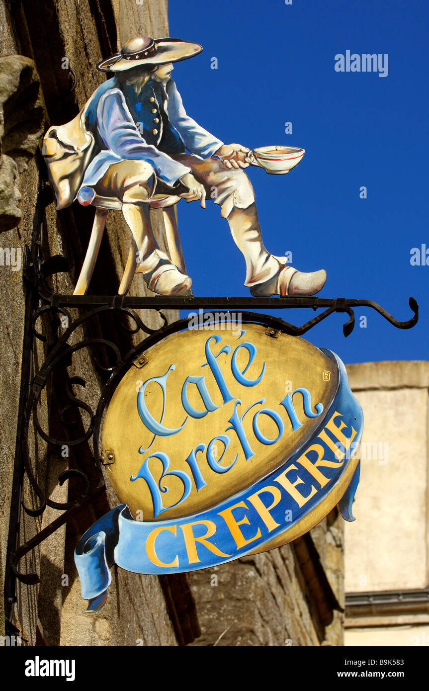 France, Morbihan, Rochefort en Terre, typical creperie sign Stock Photo ...