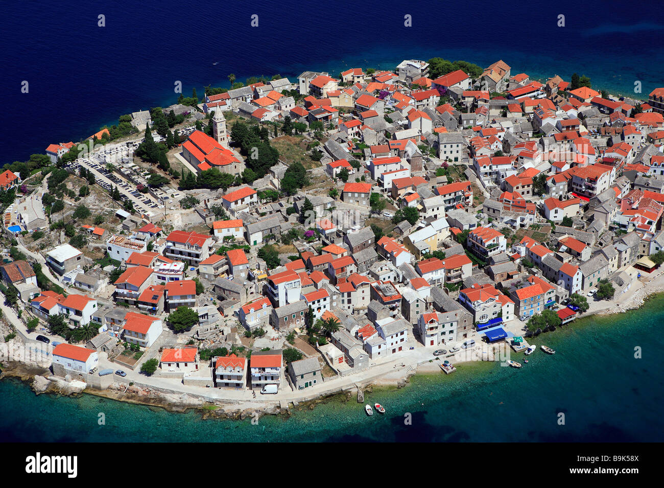 Croatia, Dalmatia, Dalmatian coast, Primosten city (aerial view Stock ...