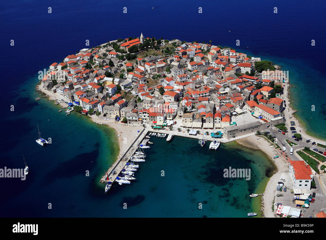 Croatia, Dalmatia, Dalmatian coast, Primosten city (aerial view Stock ...