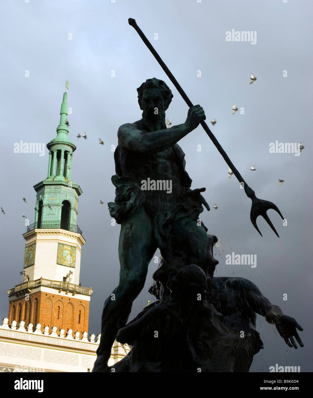 The statue of Neptune, God of the sea stands in front of the Town Hall ...