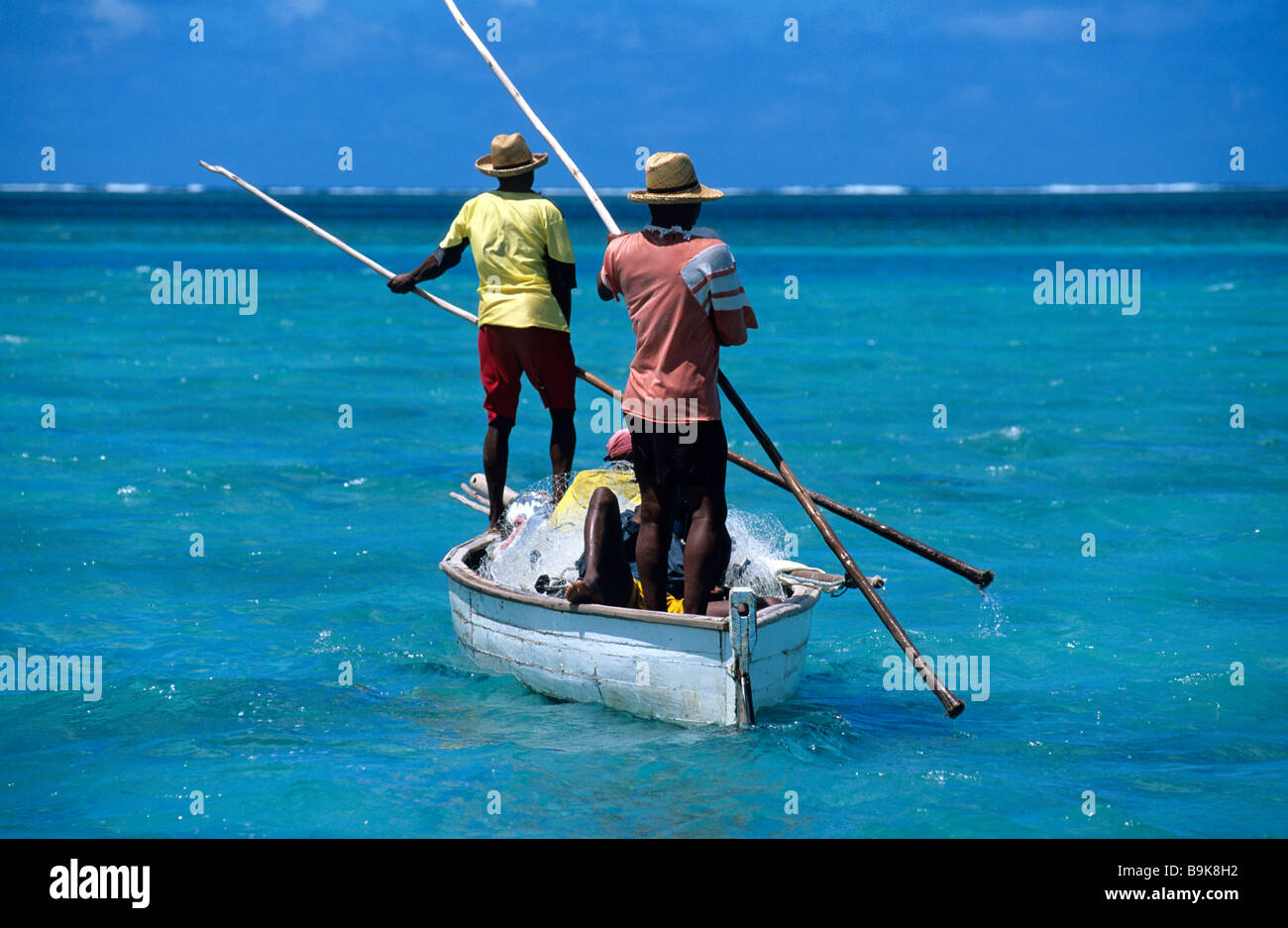 Mauritius, Rodrigues Island, Anse Mourouk, Port Sud Est, fishing with a ...