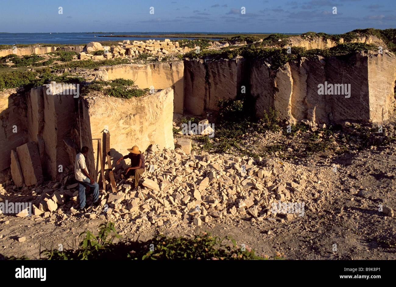 Mauritius, Rodrigues Island, Petite Butte, Jacquelin cutting coral ...