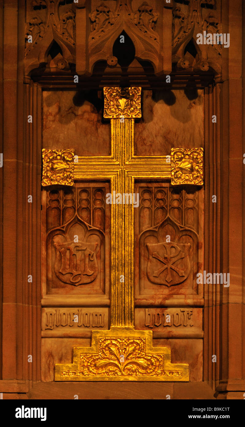 Gilded wooden cross, detail of reredos. Church of Saint Mary, Dalton-in ...