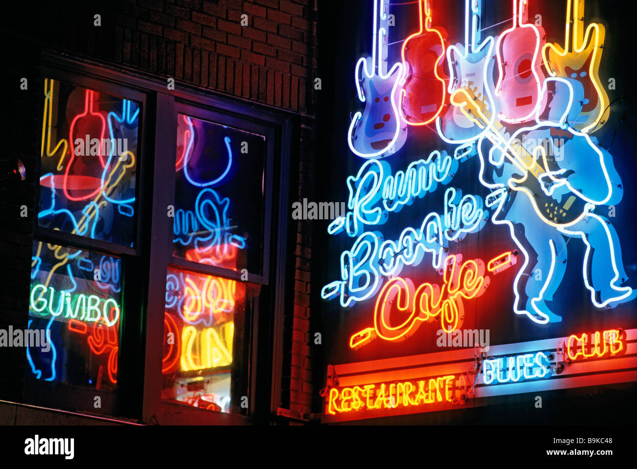 United States, Tennessee, Memphis, Beale Street, club 's neon sign ...