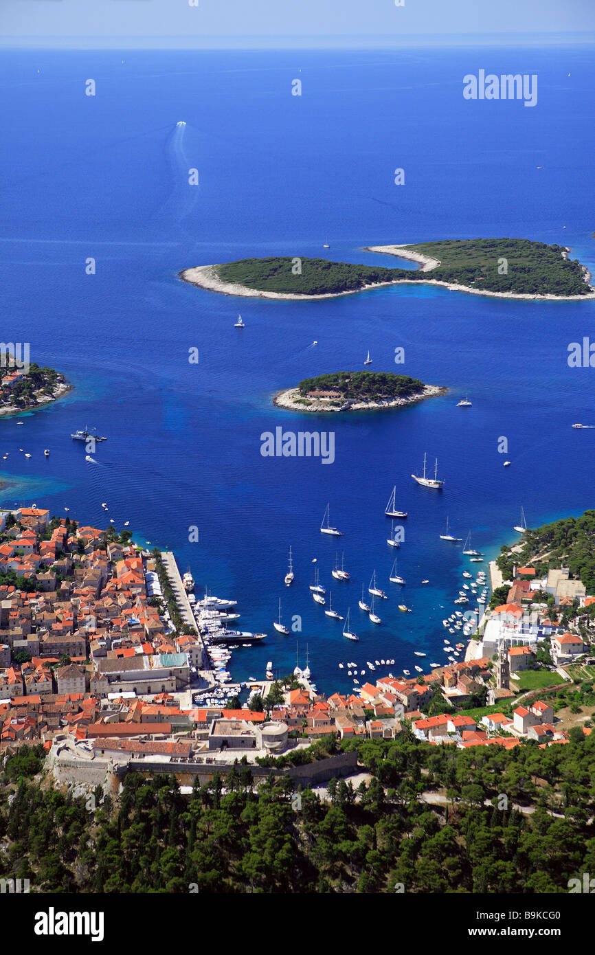Croatia, Dalmatia, Dalmatian coast, Hvar Island, Hvar city (aerial view ...