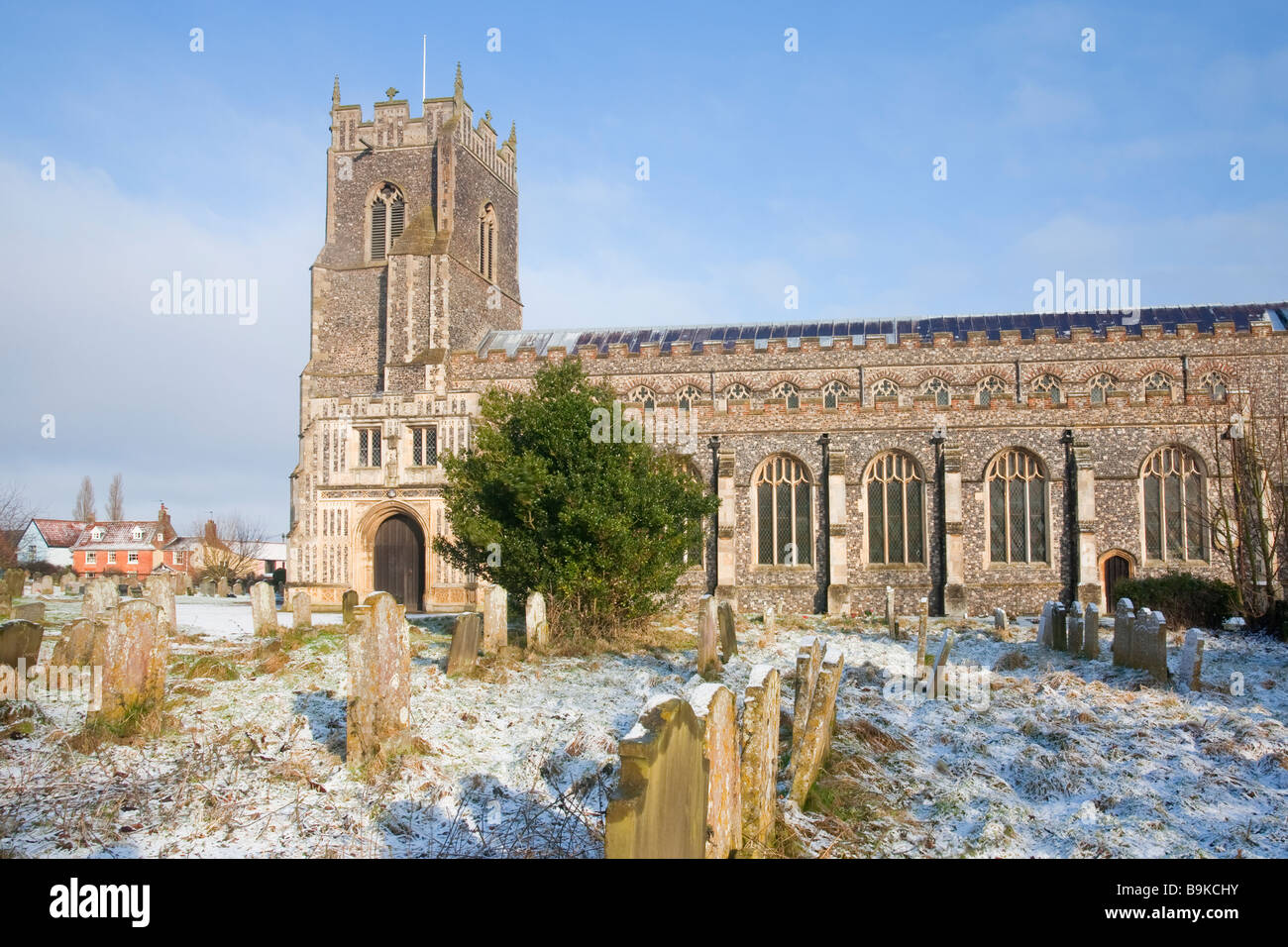 Holy Trinity Church following snowfall in the town of Loddon, Norfolk ...