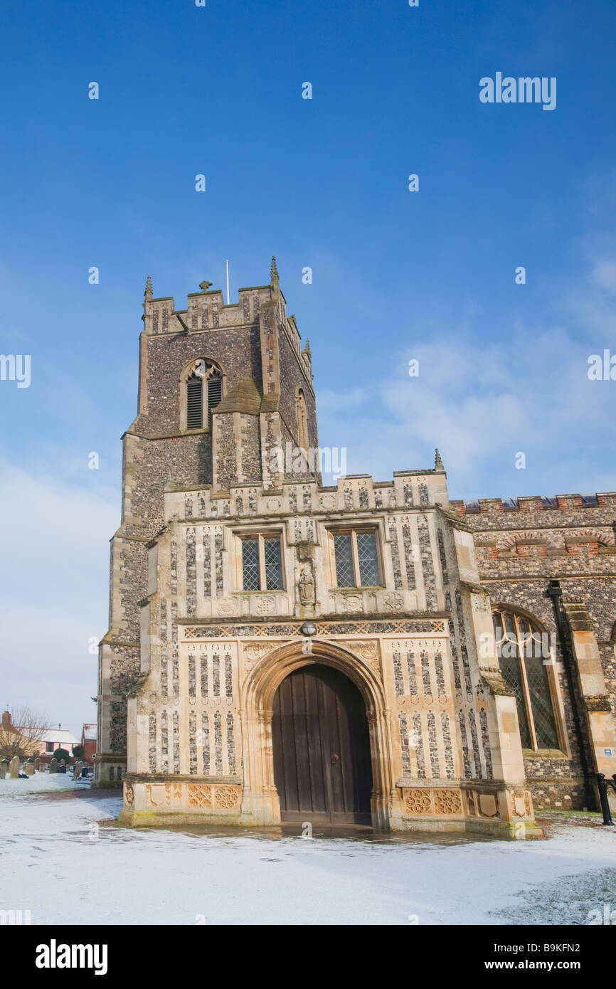 Holy Trinity Church following snowfall in the town of Loddon, Norfolk ...