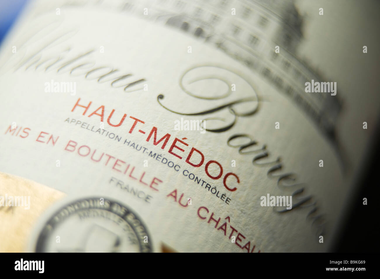 Chateau Barreyres haut medoc wine bottle label closeup Stock Photo - Alamy