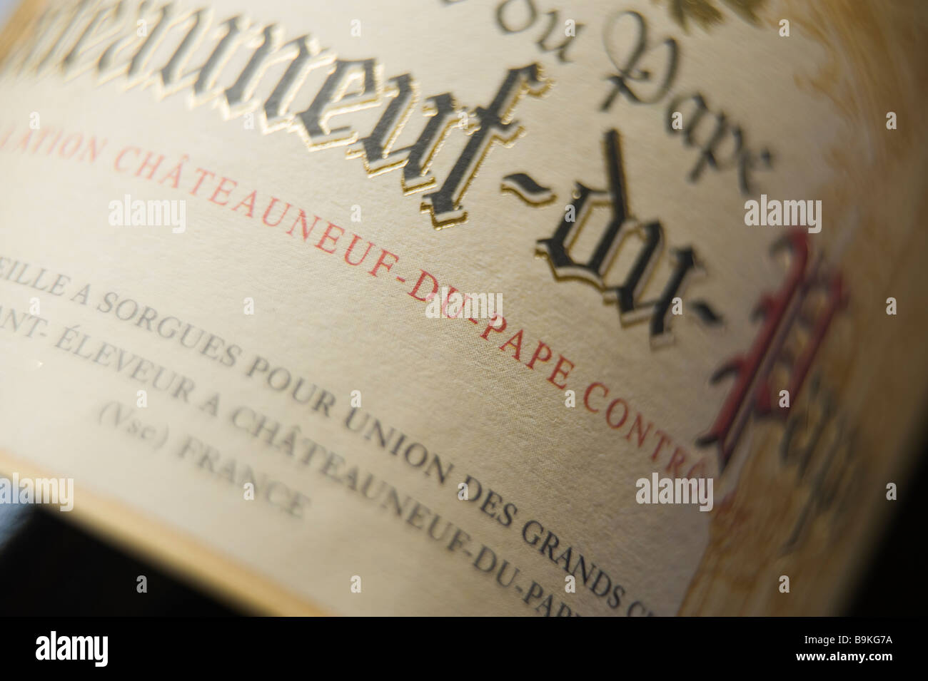 Chateauneuf du Pape wine bottle label closeup Stock Photo - Alamy
