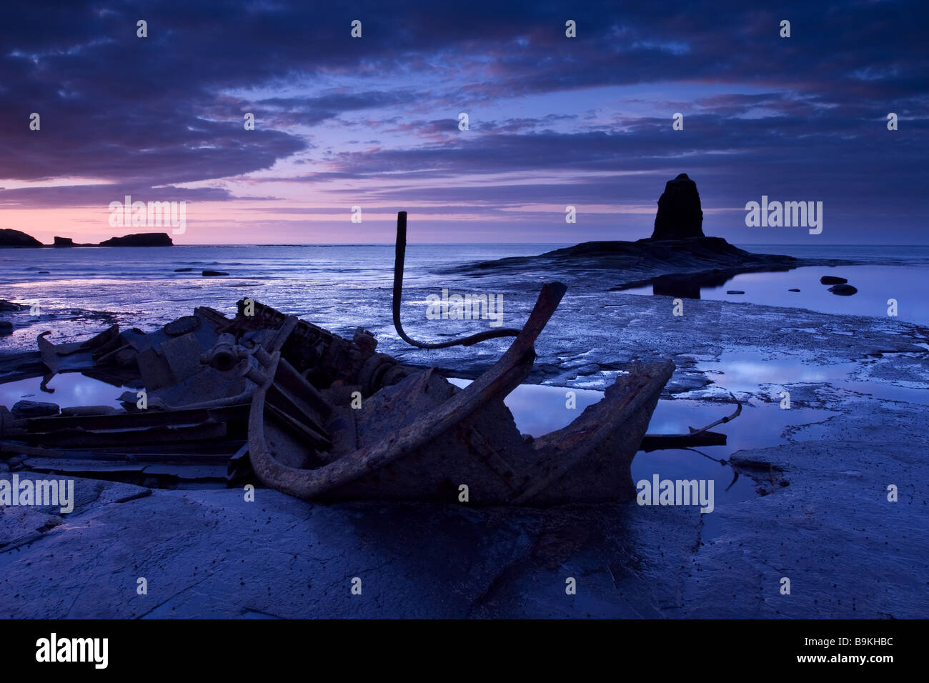 The shipwreck and Black Nab at dusk Saltwick Bay just South of Whitby ...