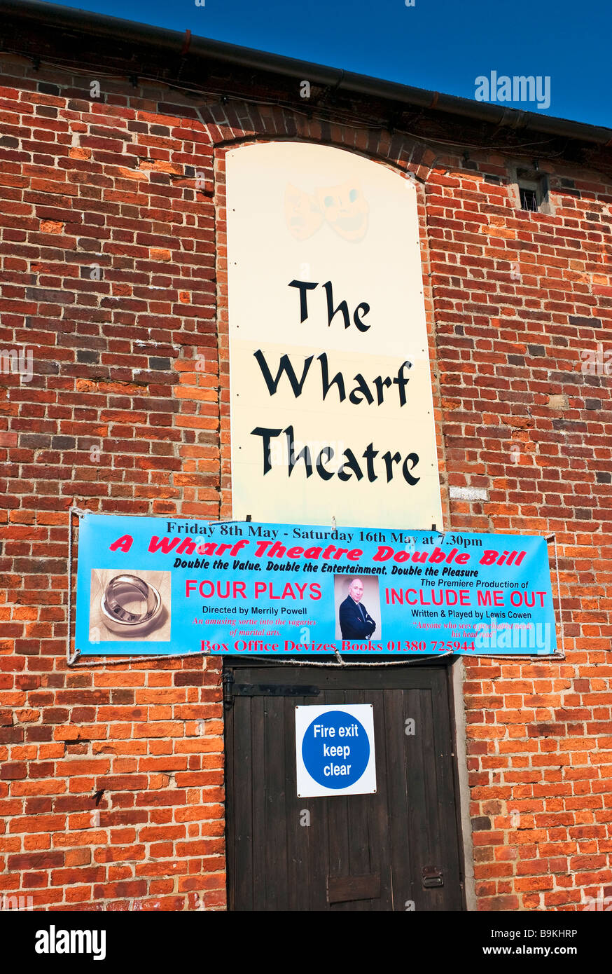 Sign and stage door to the Wharf Theatre in Devizes Stock Photo - Alamy