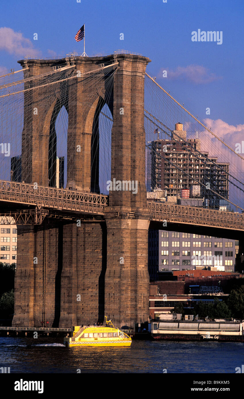 United States, New York City, Brooklyn Bridge, Water Taxi Boat Stock ...