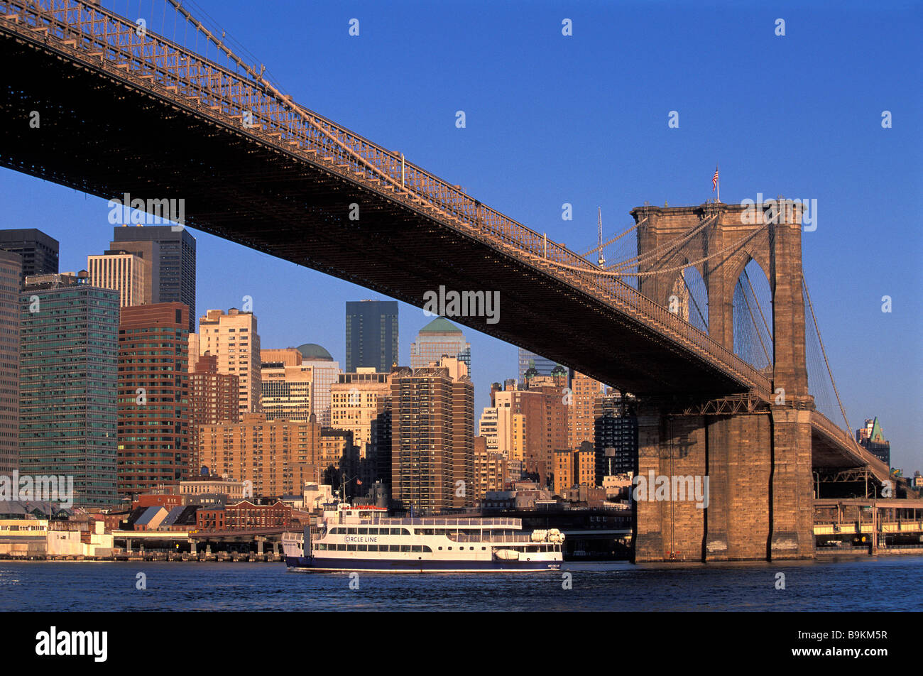 United States, New York City, Brooklyn Bridge from Brooklyn Bridge Park ...