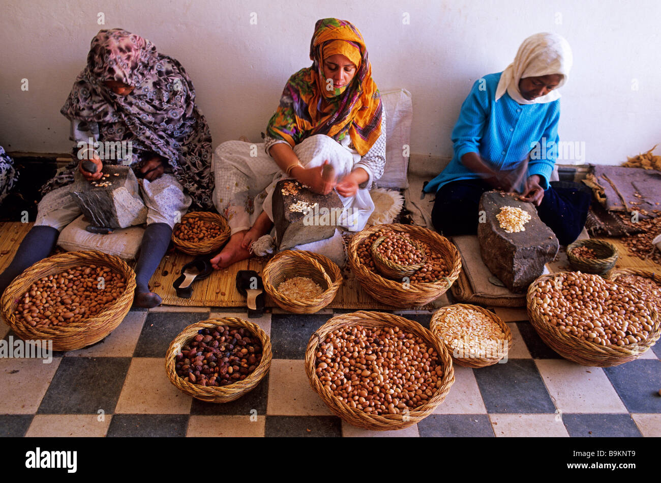 Morocco, Ait Baha, cooperative, crushing argan skin Stock Photo - Alamy