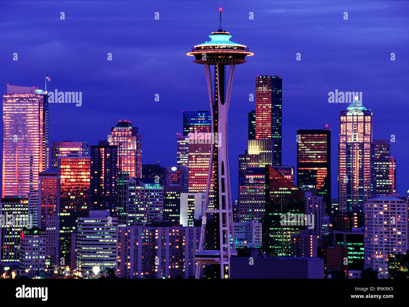 United States, State of Washington, Seattle skyline at dusk Stock Photo ...