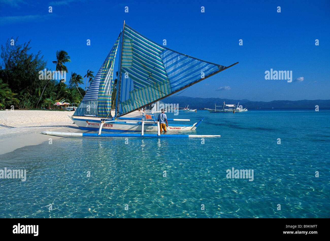 Philippines, Panay, Boracay island, Aklan Province, traditional sailing ...