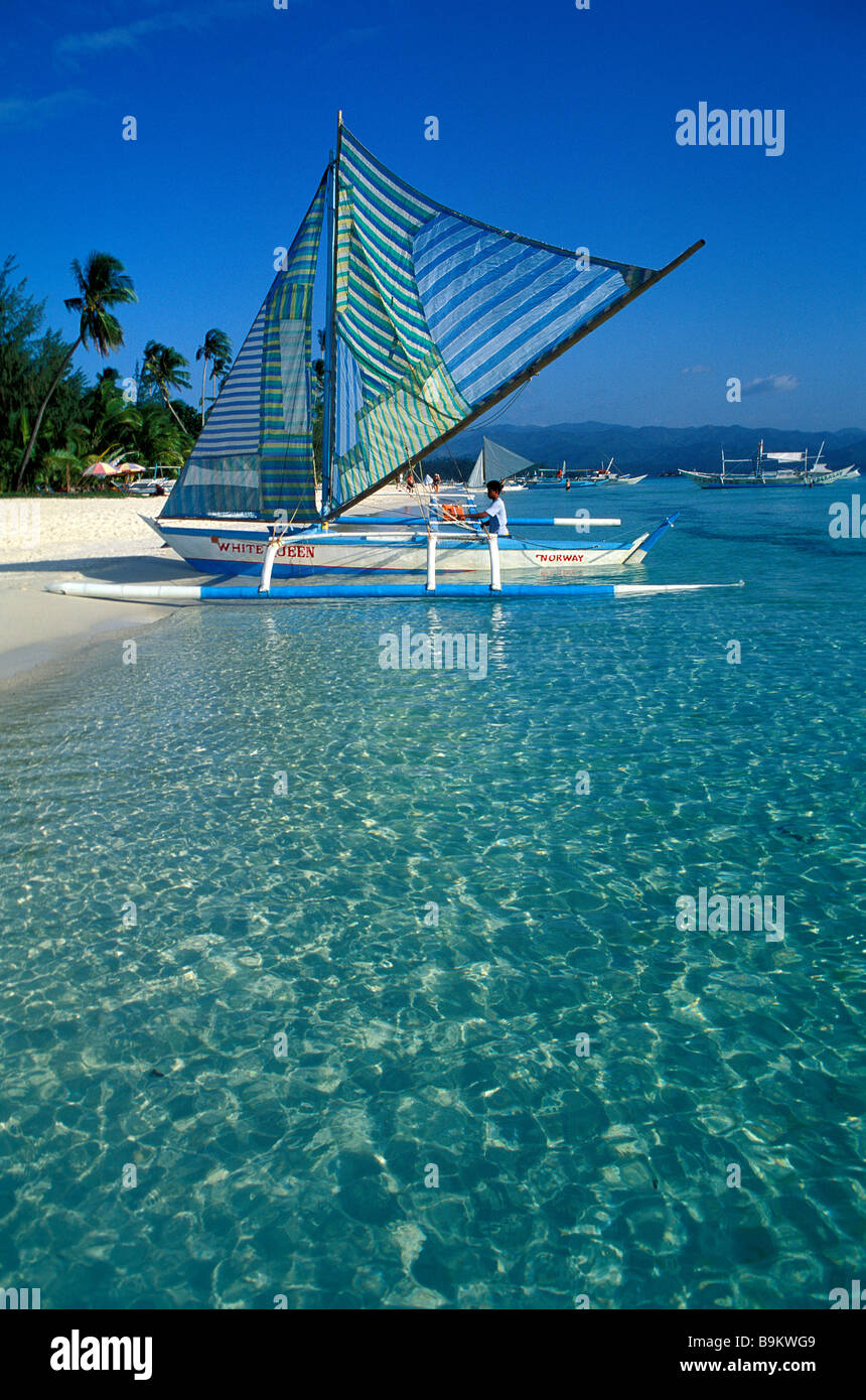 Philippines, Panay, Boracay island, Aklan Province, traditional sailing ...