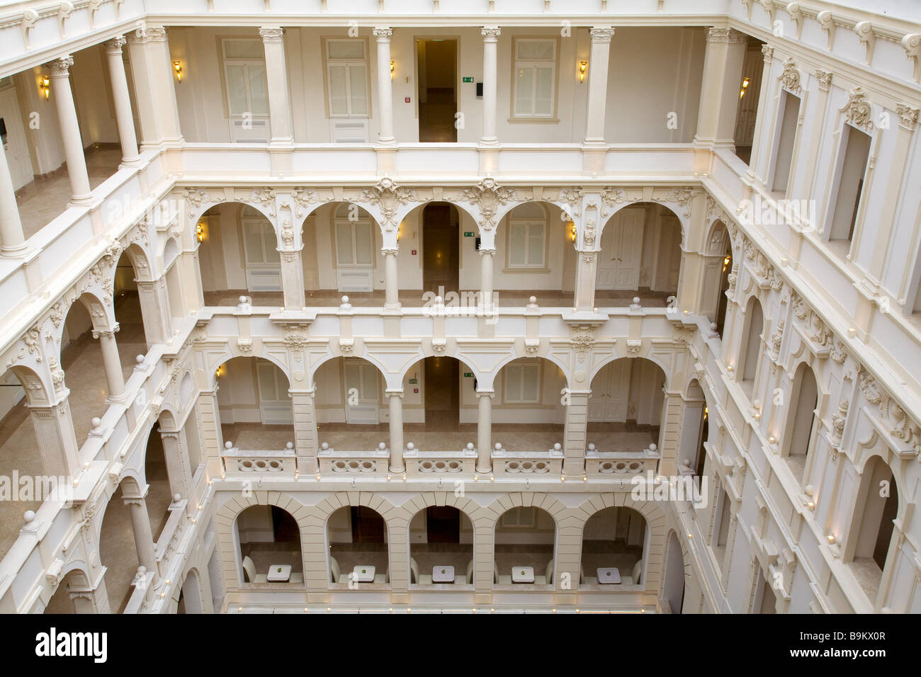 Hungary, Budapest, New York Palace, 5 star luxury hotel, atrium seen ...