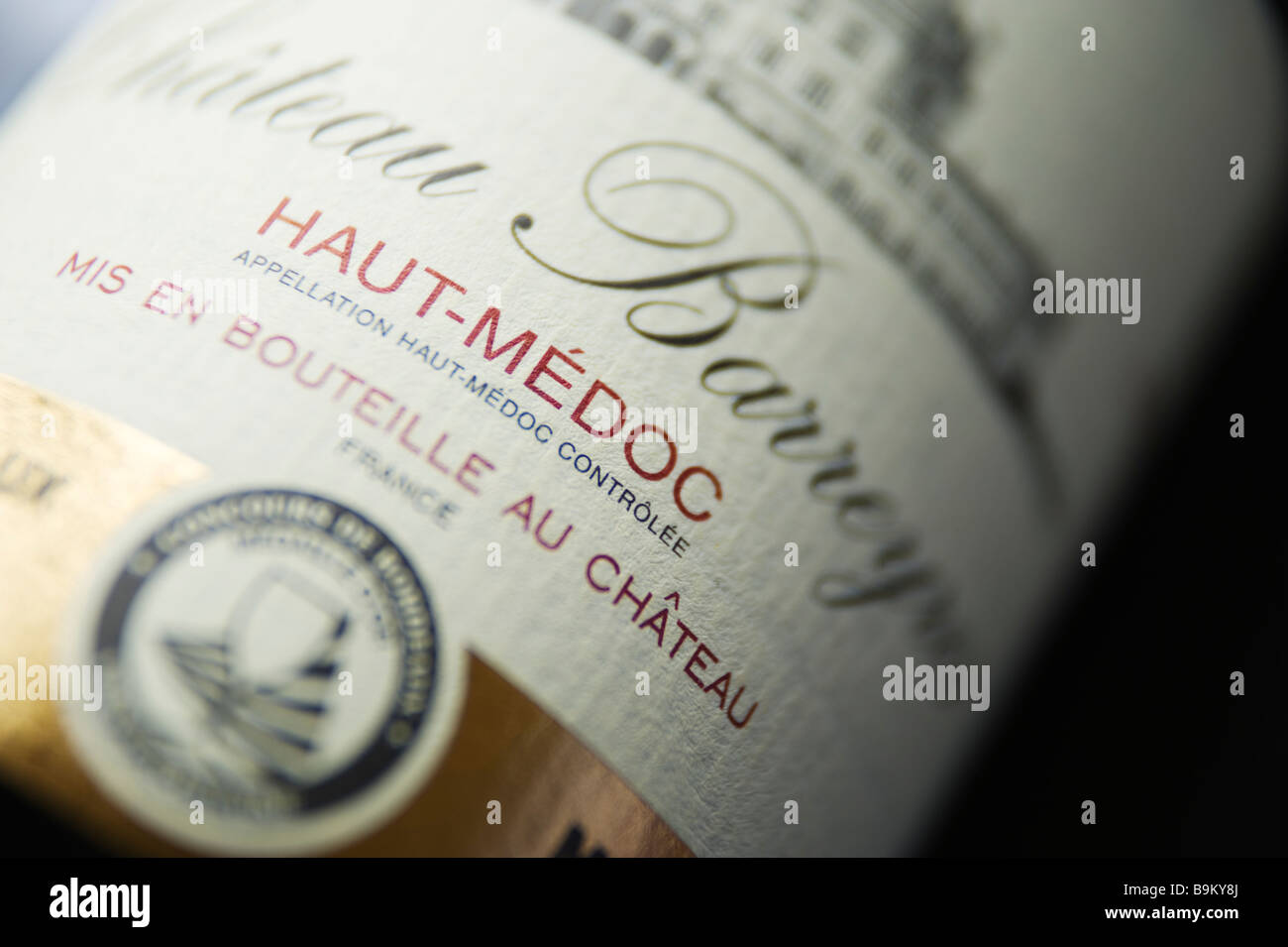 Chateau Barreyres Cru Bourgeois wine bottle label closeup Stock Photo ...