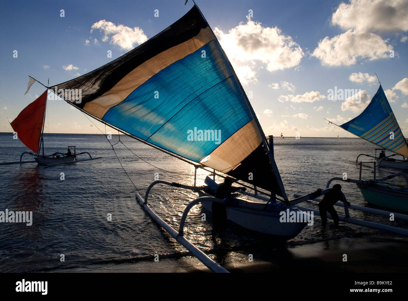 Indonesia, Bali, Amed Beach, back of traditional fish boats Stock Photo ...