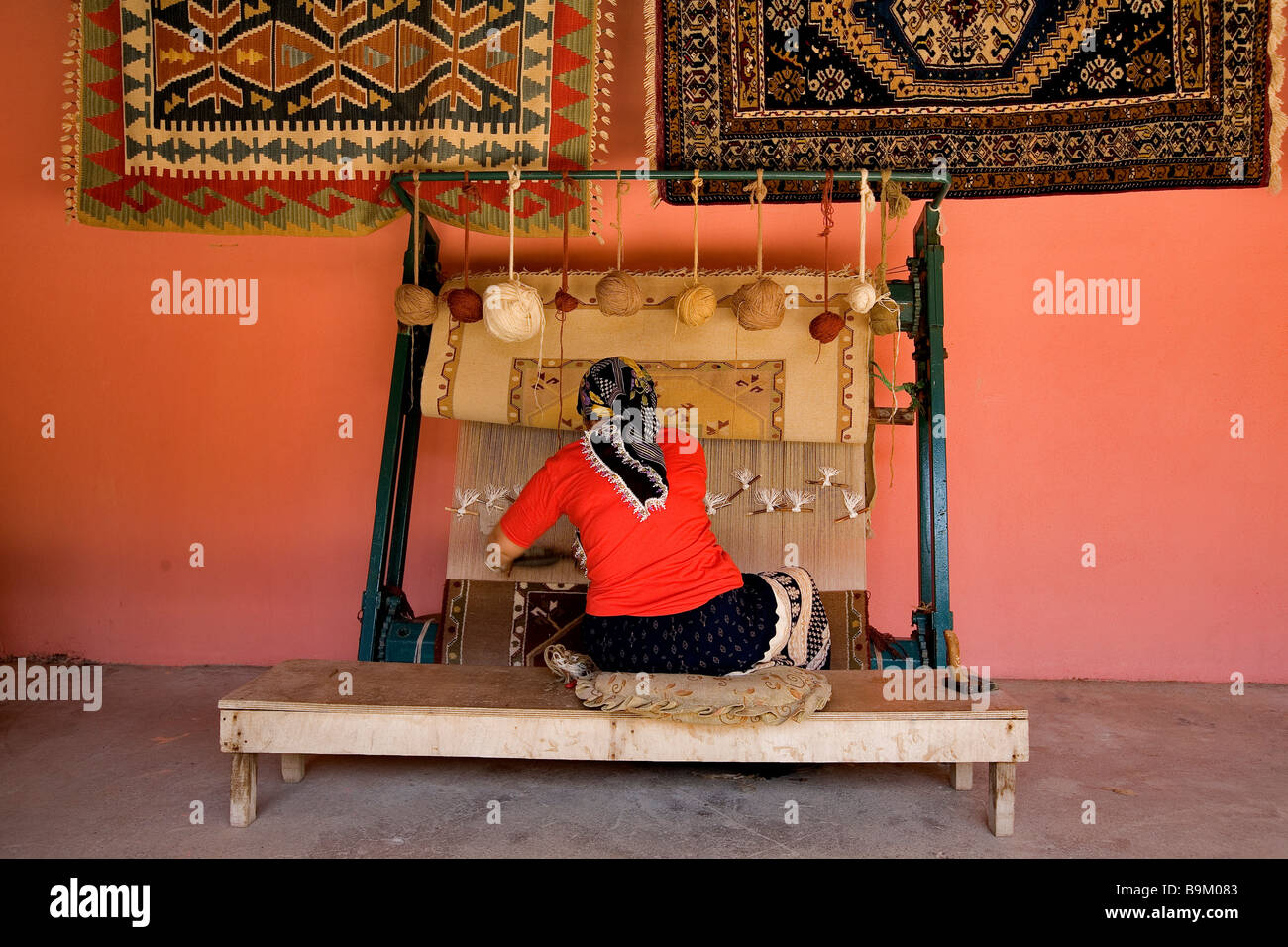 Turkey, Aegean coast, carpets production by craftsmen near Marmaris ...