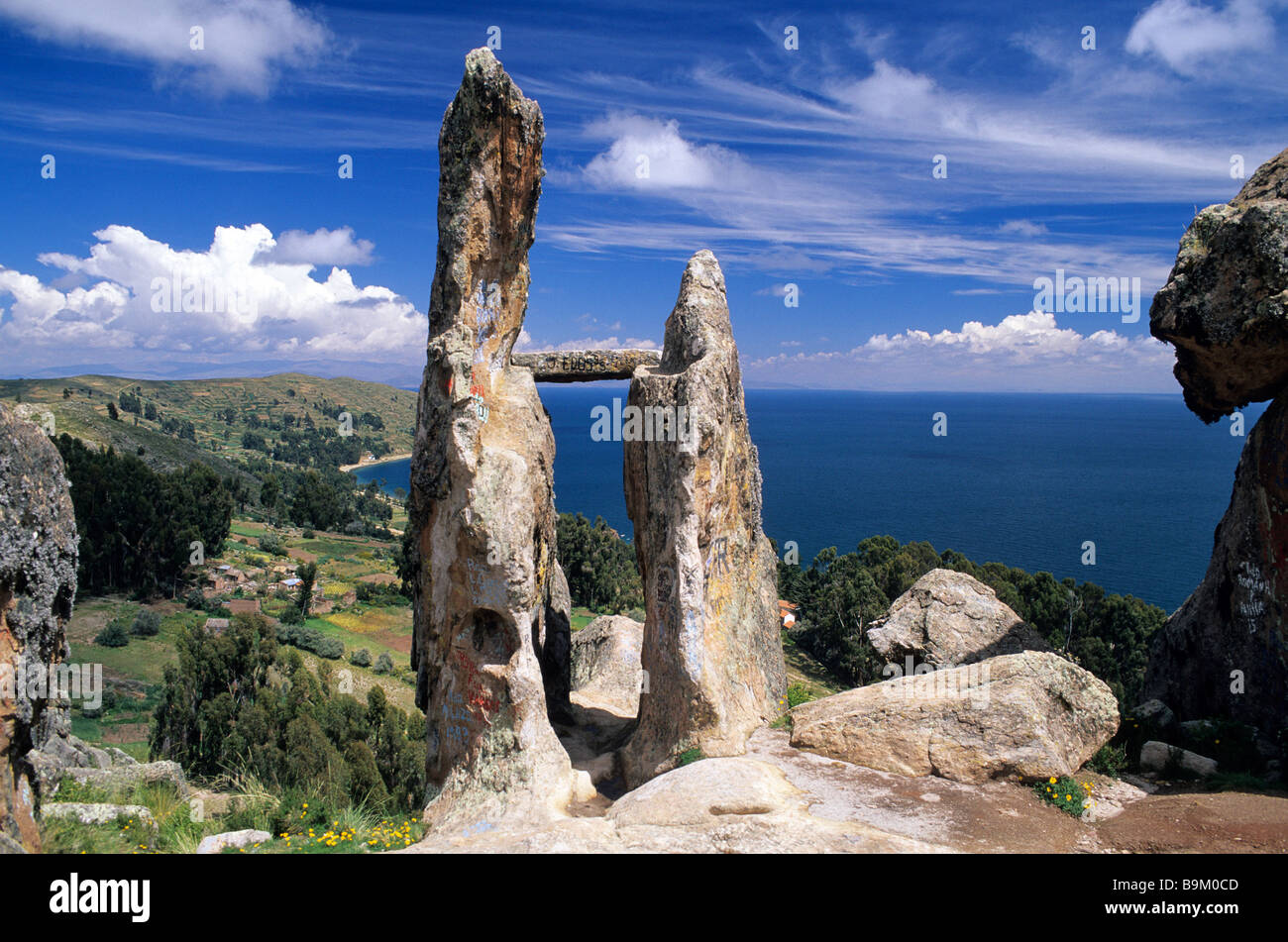 Bolivia, La Paz department, Lake Titicaca, Copacabana, Horca del Inca ...