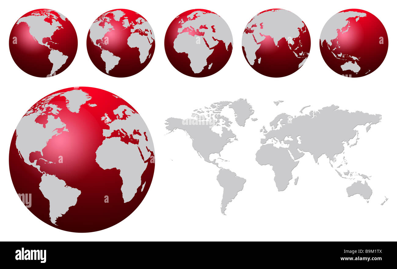 World map and globes Stock Photo - Alamy