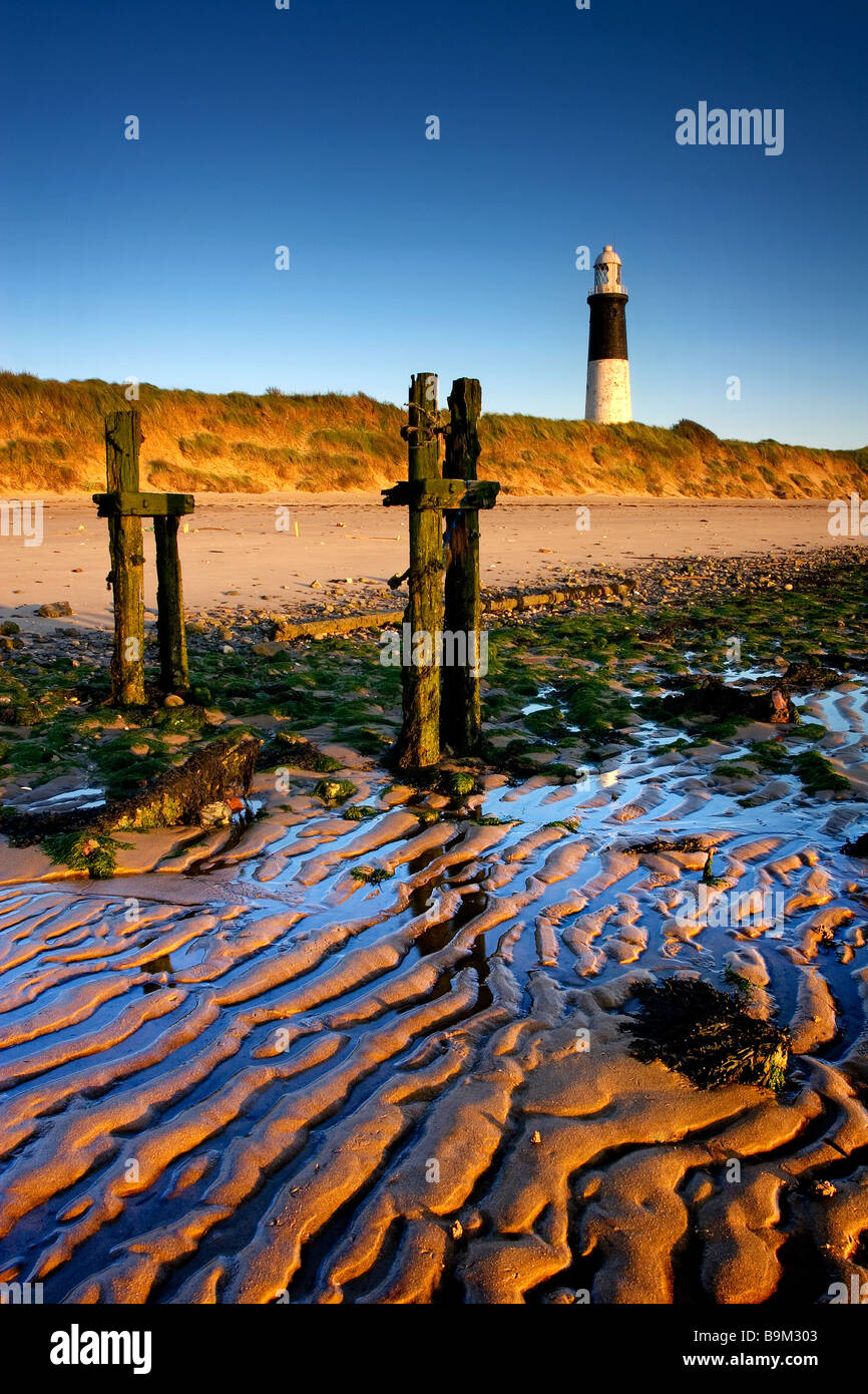 The lighthouse and sandy beach at the Spurn Point National Nature ...