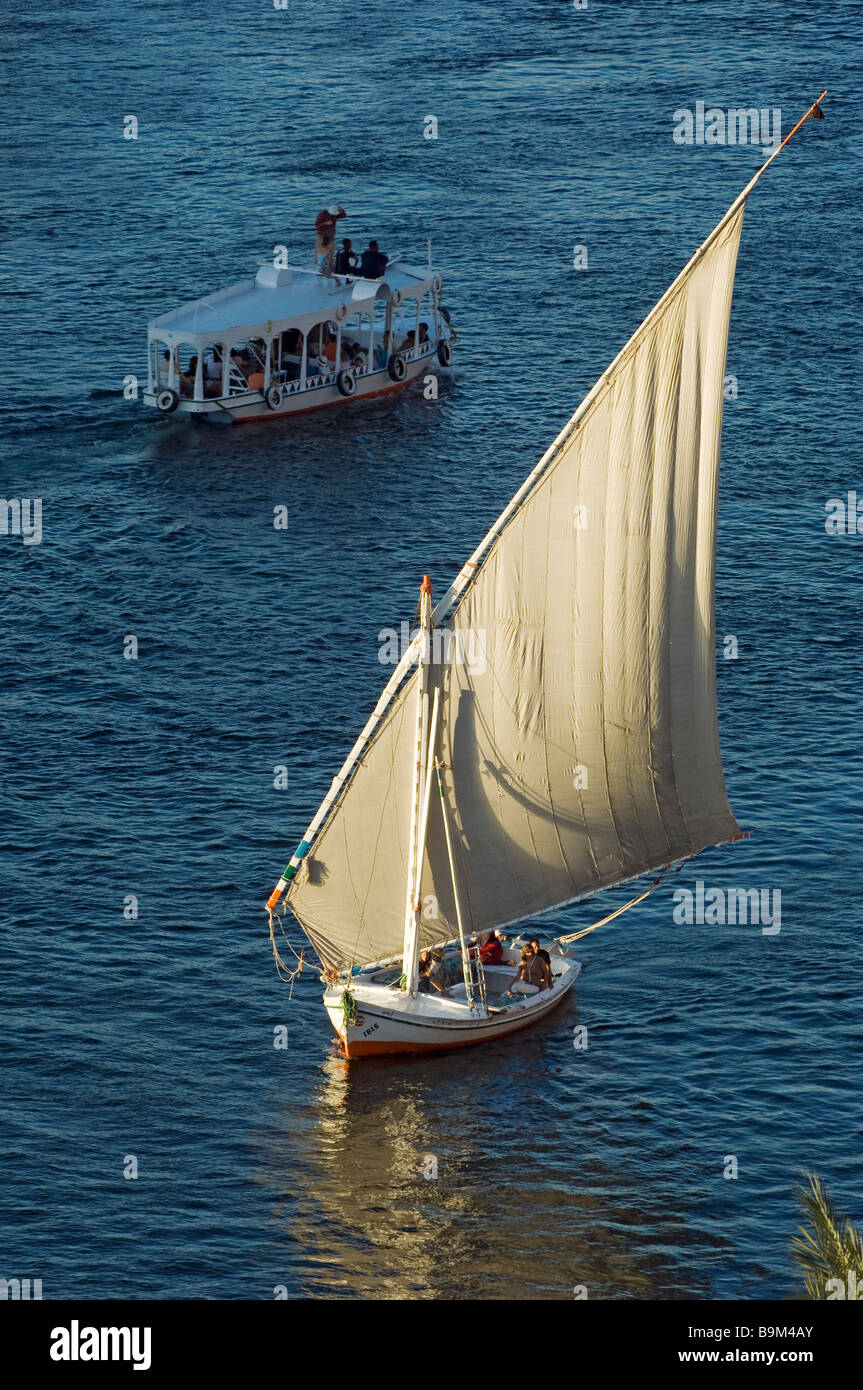 Egypt, Upper Egypt, Aswan, feluccas on Nile River Stock Photo - Alamy