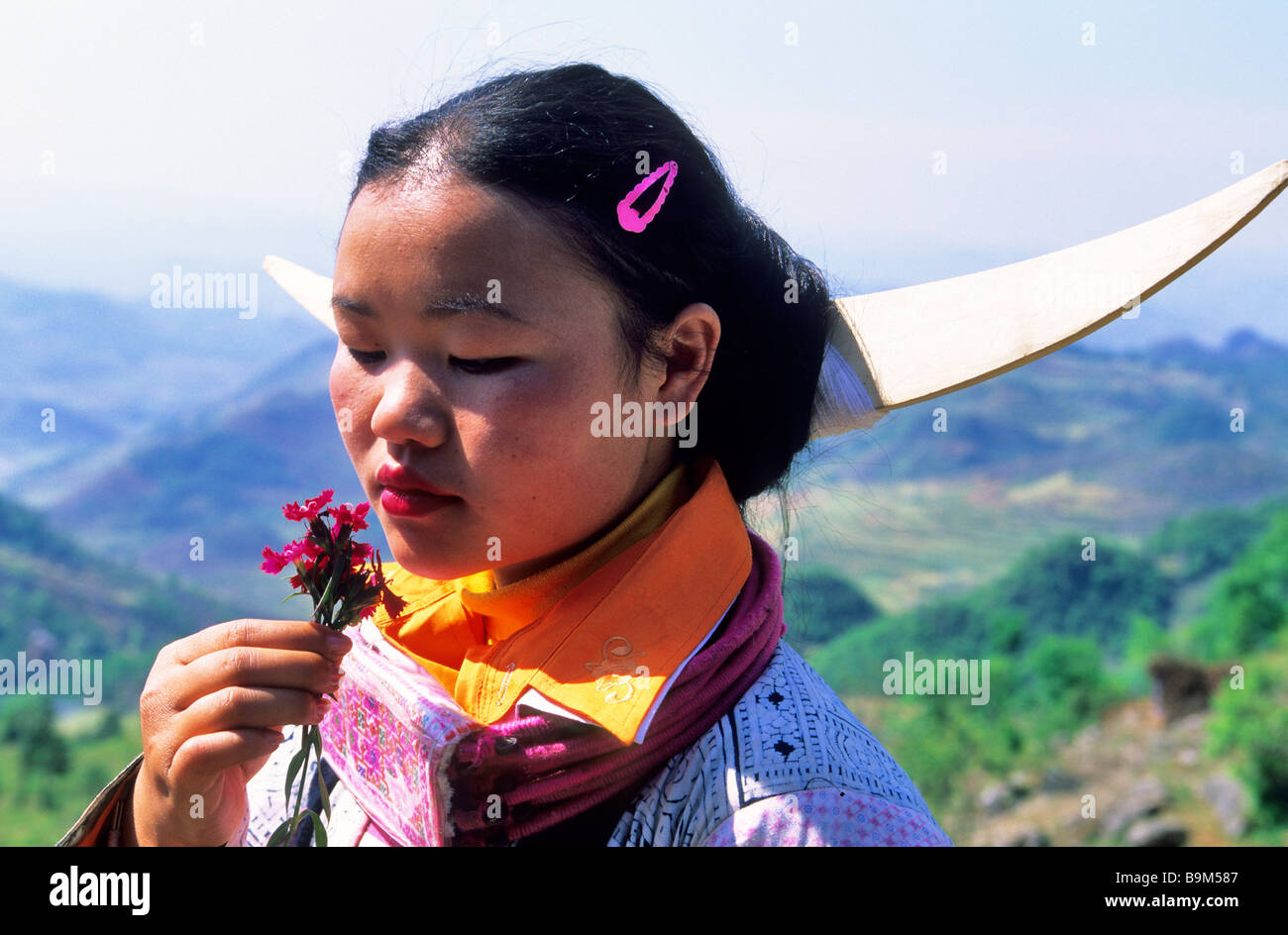 China, Guizhou province, Longhorn Miaos ethnic with two horms Stock ...